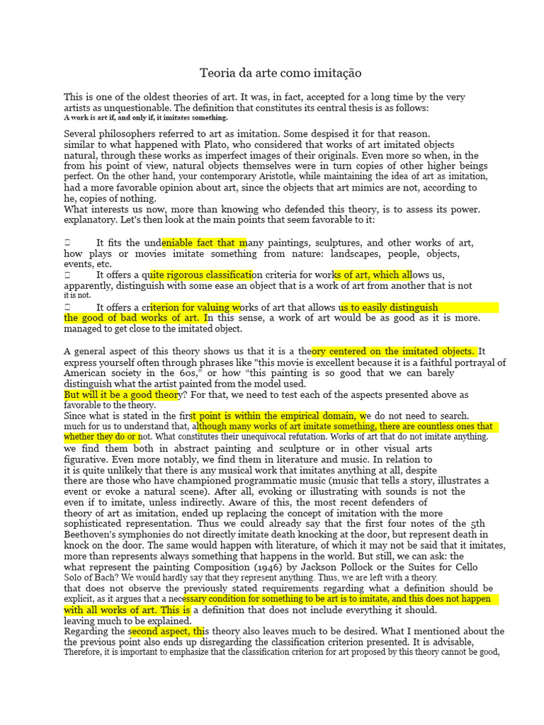 Theory of Art As Imitation | PDF | Works Of Art | Idea
