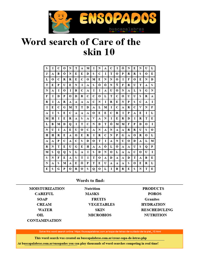 Skin Care Word Search 10 | PDF | Skin Care | Cosmetics