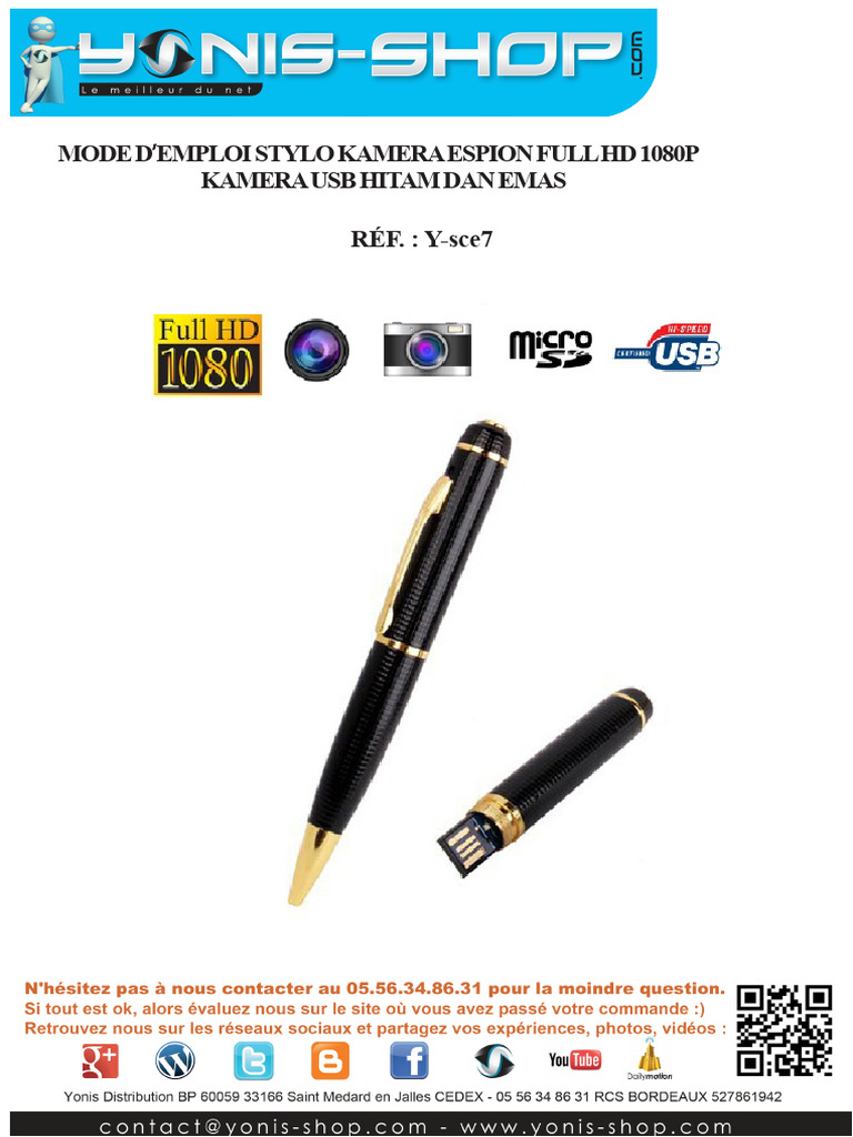 Petunjuk Penggunaan Pena Kamera Spy Full HD 1080p Kamera USB Hitam Dan ...