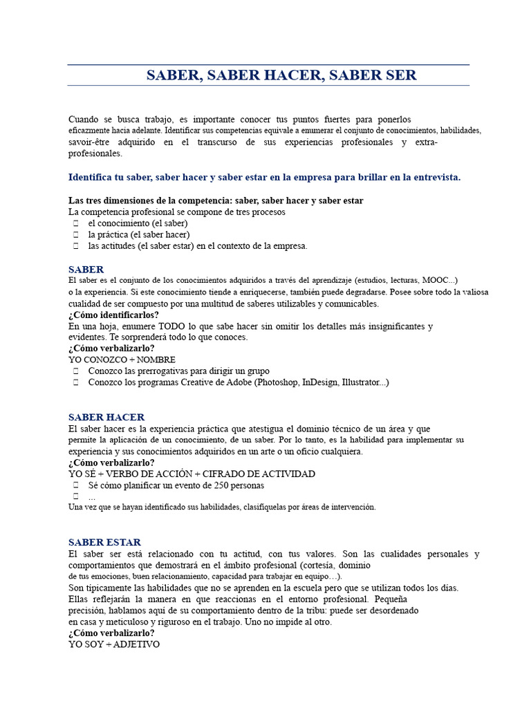 Saber Saber Hacer Saber Ser | PDF | Conocimiento procedimental ...