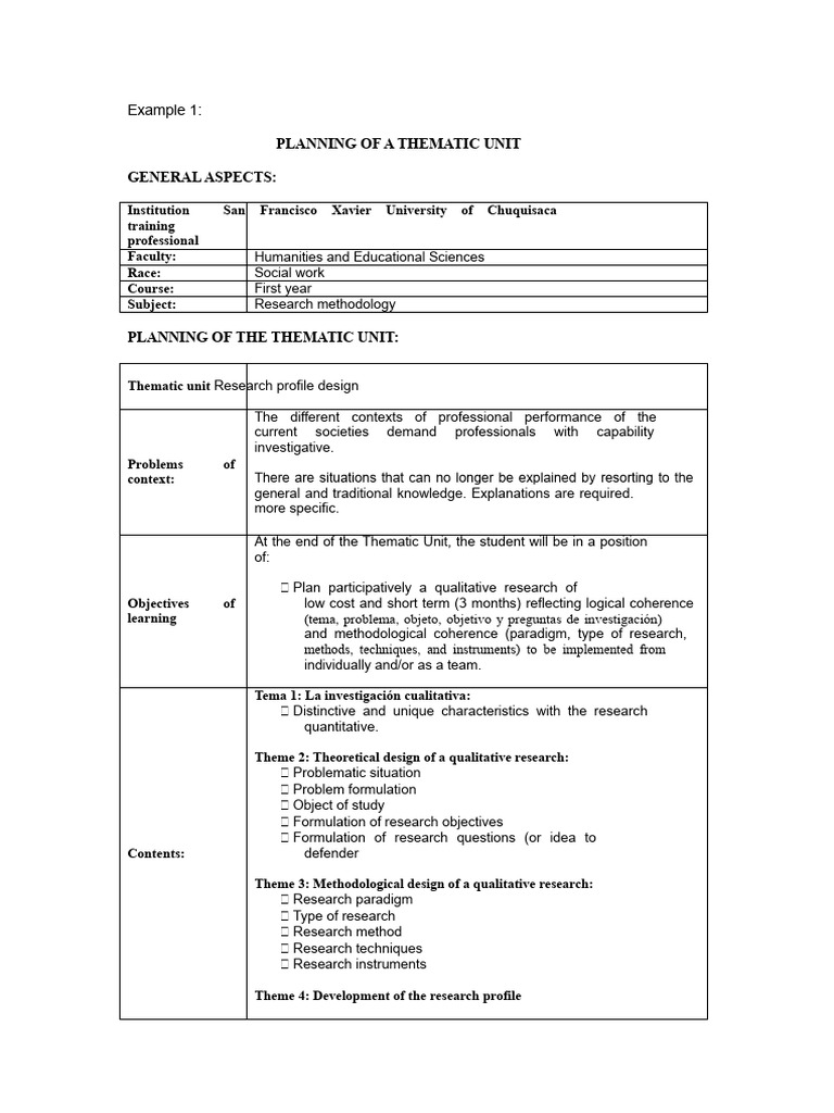 Thematic Unit Planning Guide | PDF | Methodology | Qualitative Research