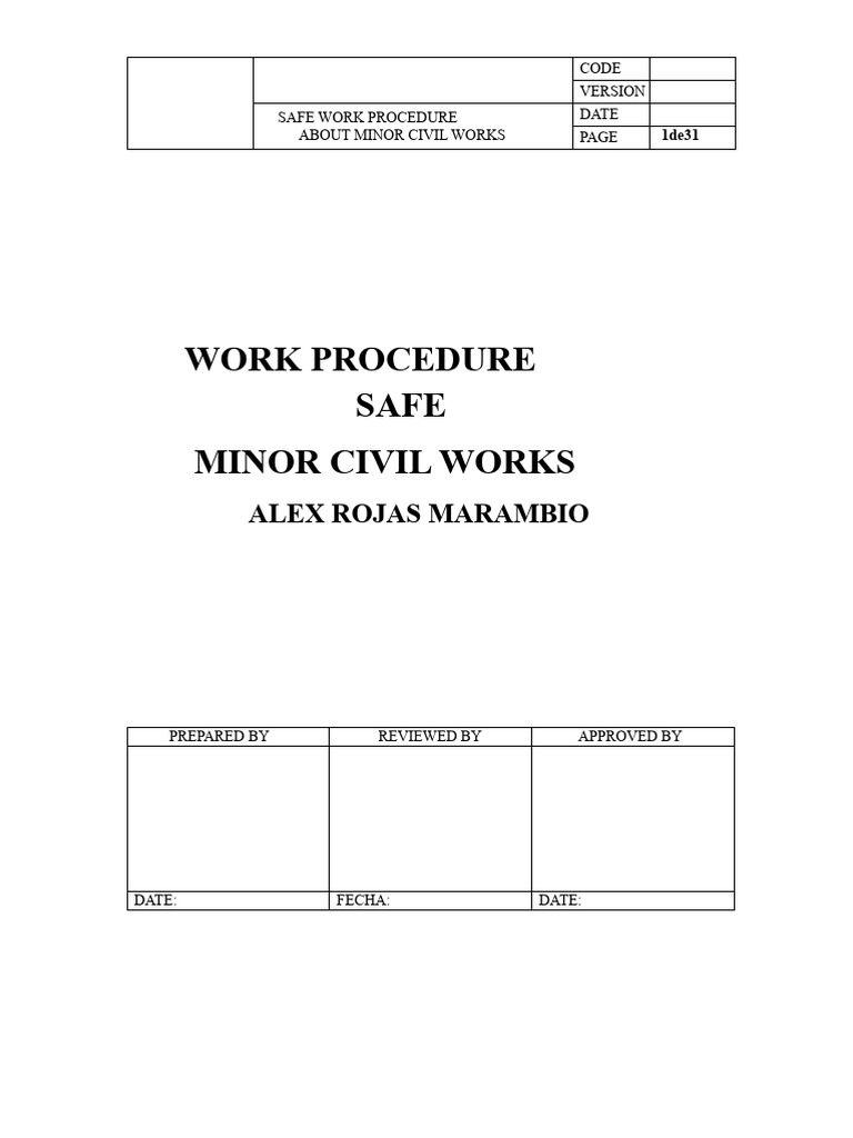 Procedures Safe Work Minor Civil Works | PDF | Road Surface | Concrete
