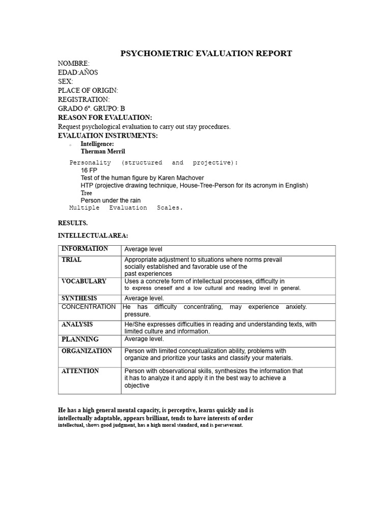 Psychometric Evaluation Report | PDF | Intelligence | Psychometrics