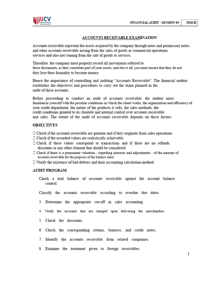 Accounts Receivable Exam | PDF | Audit | Internal Control