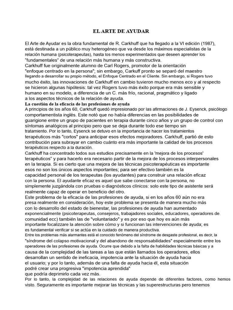 Eficacia en la Relación de Ayuda según Carkhuff | PDF | Experiencia ...