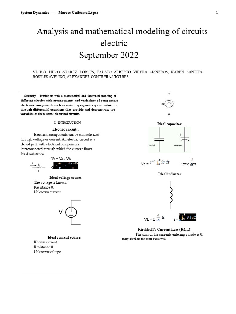 Analysis and Mathematical Modeling of Electrical Circuits. | PDF ...