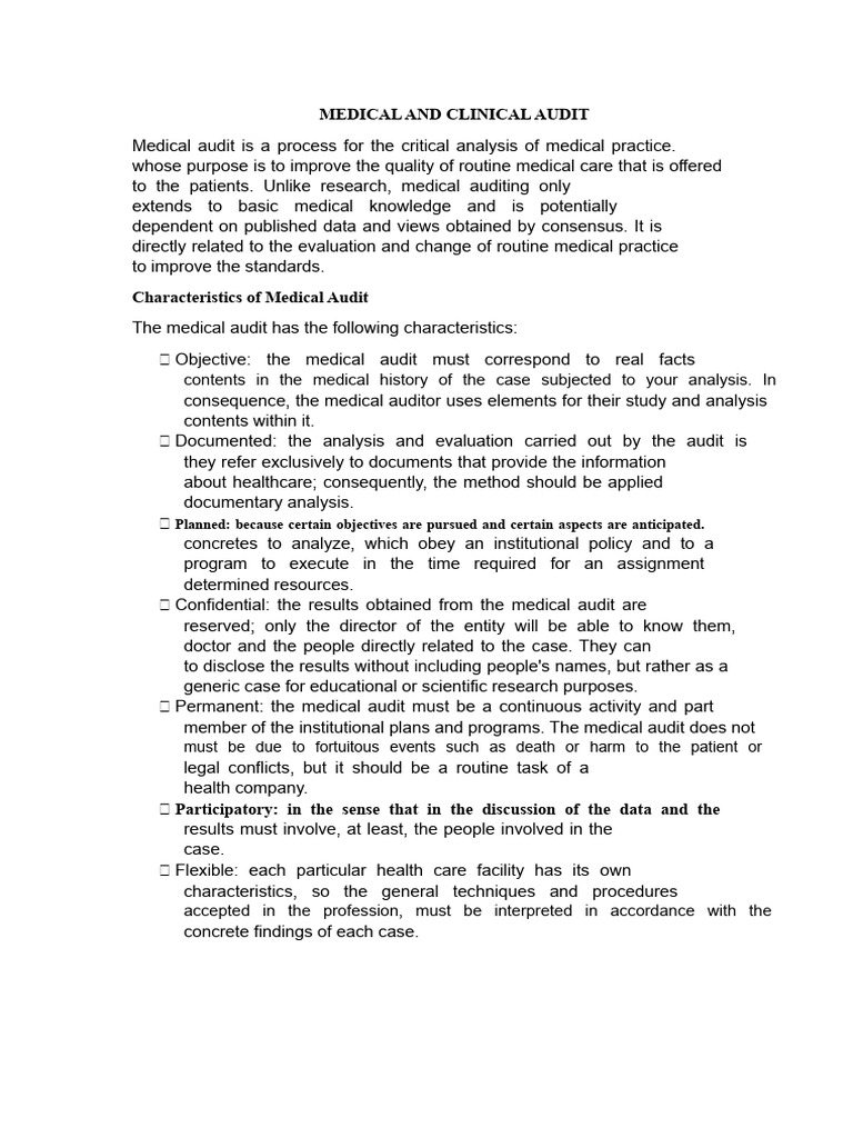 MEDICAL AND CLINICAL AUDIT | PDF | Audit | Evaluation