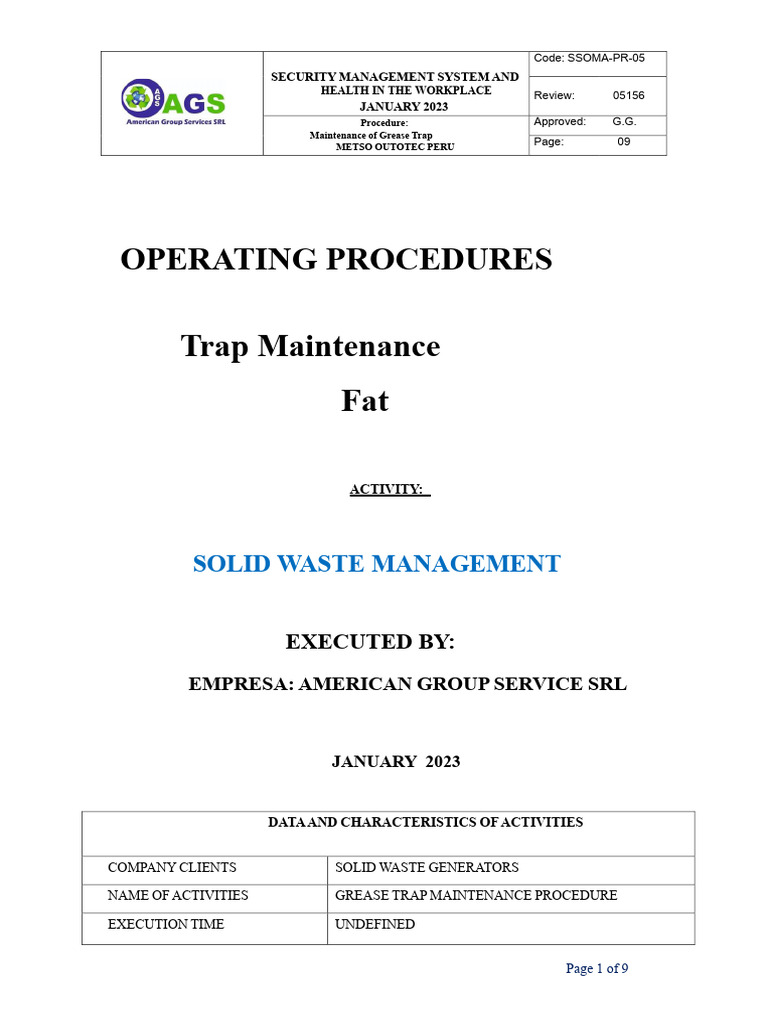Grease Trap Maintenance Procedure 2023-January | PDF | Personal ...