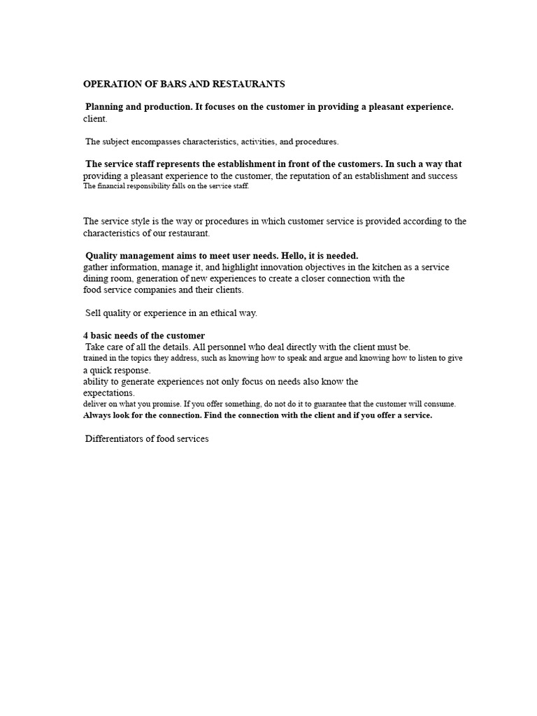 Operation of Bars and Restaurants | PDF | Foodservice | Menu