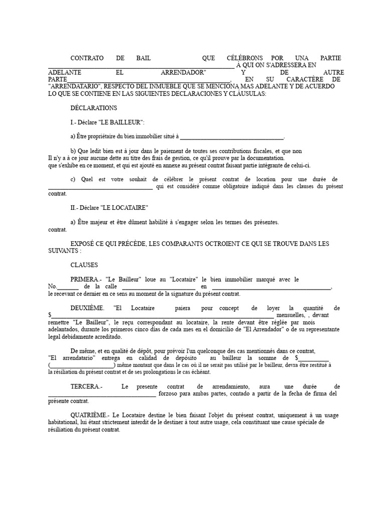Contrat de bail immobilier standard | PDF | Location | Loi sur les ...