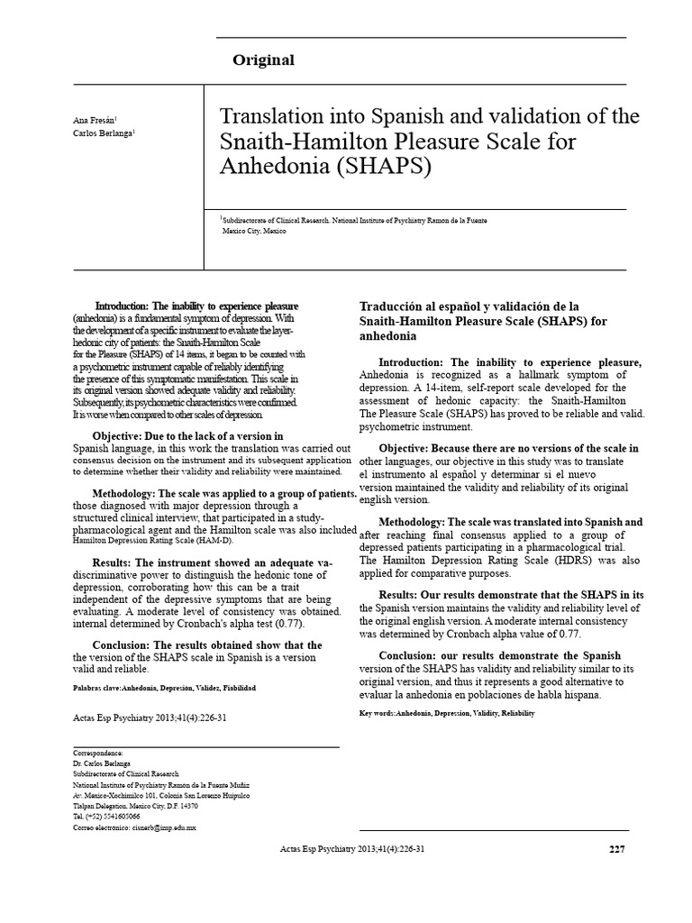 Anhedonia Scale Validation | PDF | Diagnostic And Statistical Manual Of ...