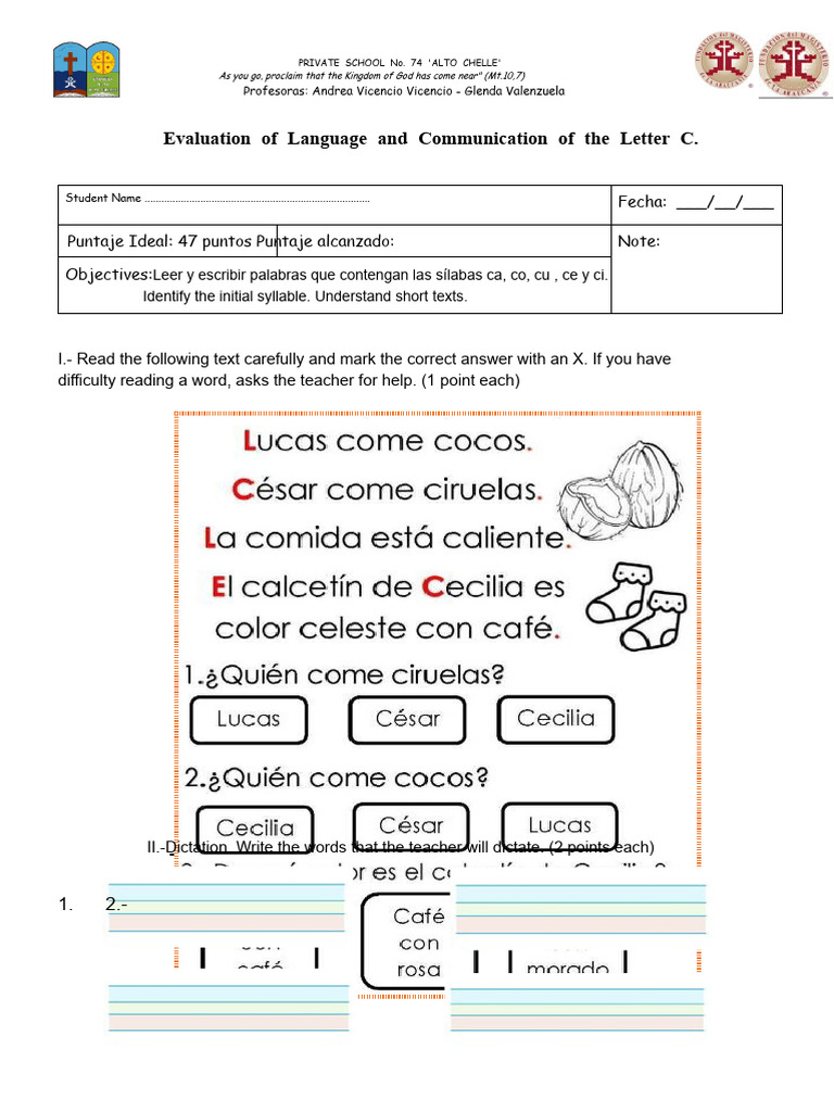 Test Letter C 1° | PDF