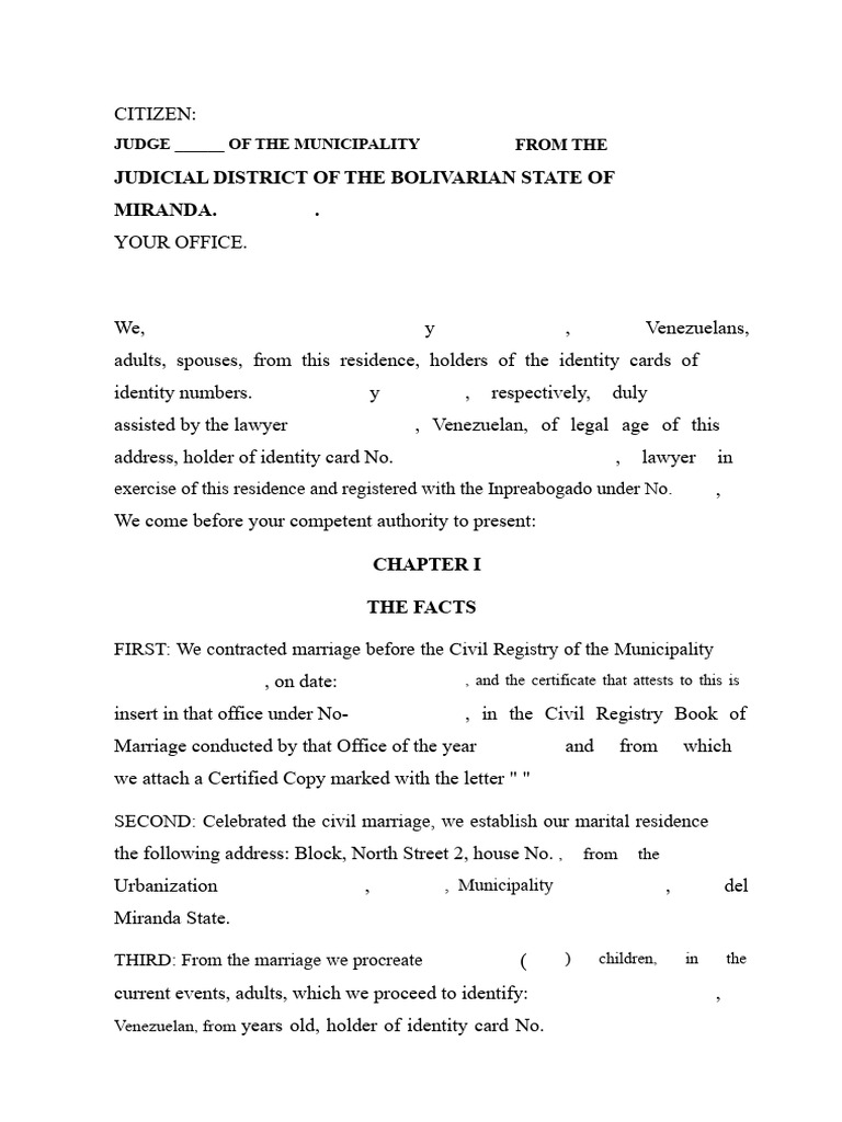 Divorce Model Due To Disaffection | PDF | Divorce | Marriage