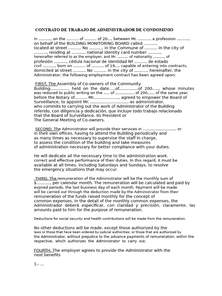 Condominium Administrator Employment Contract | PDF | Transaction ...
