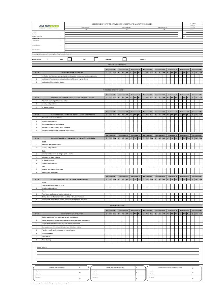 Window and Door Installation Verification | PDF