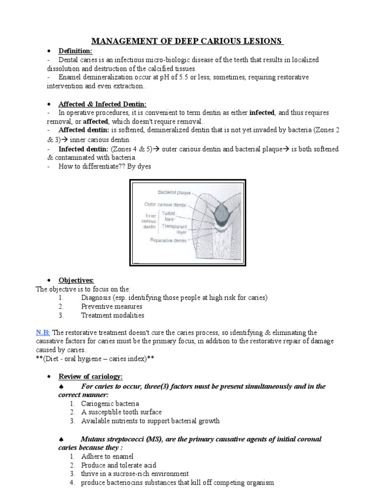 Management of Deep Carious Lesions | PDF | Tooth Enamel | Dentistry