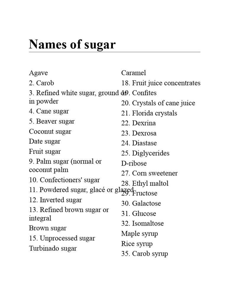 Names of Sugar | PDF