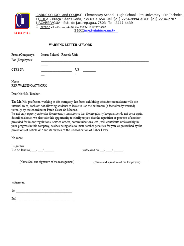 Warning Letter for Teacher Misconduct | PDF