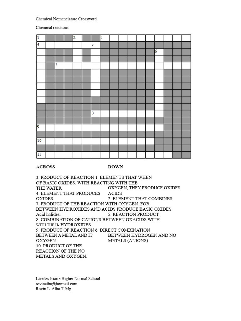 Chemical Nomenclature Crossword Puzzle | PDF