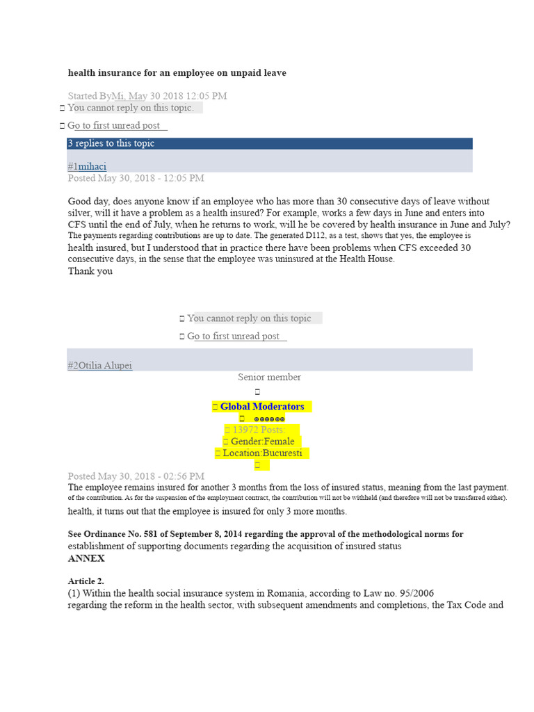 Health Insurance for Unpaid Leave Employees | PDF | Employment | Insurance