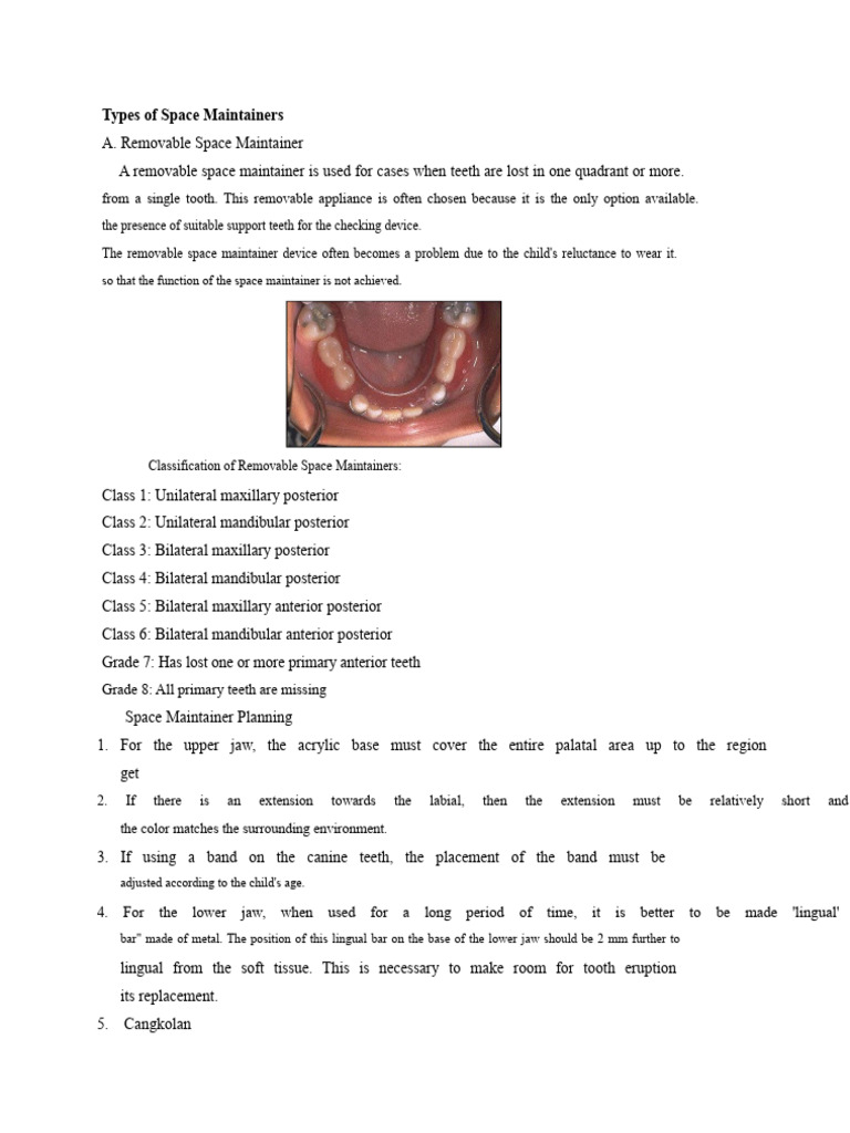 Types of Space Maintainers | PDF | Dentistry Branches | Dentistry