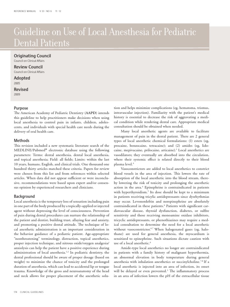 Guideline On Use of Local Anesthesia For Pediatric Dental Patients ...