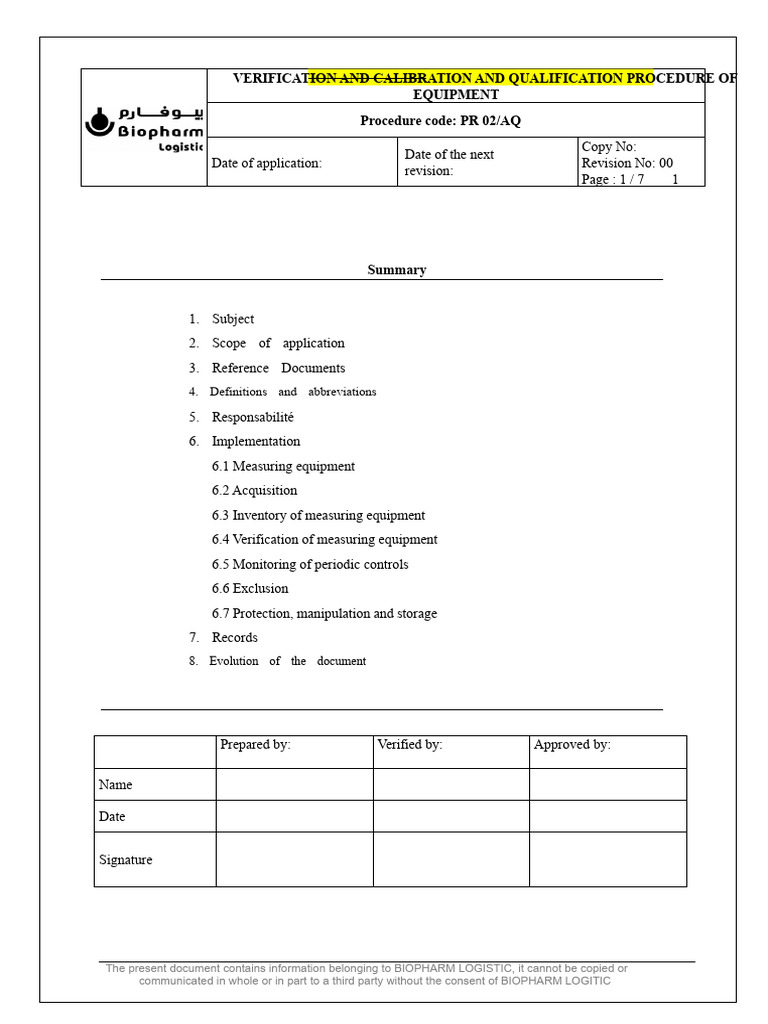 Equipment Verification and Calibration Guide | PDF | Verification And ...