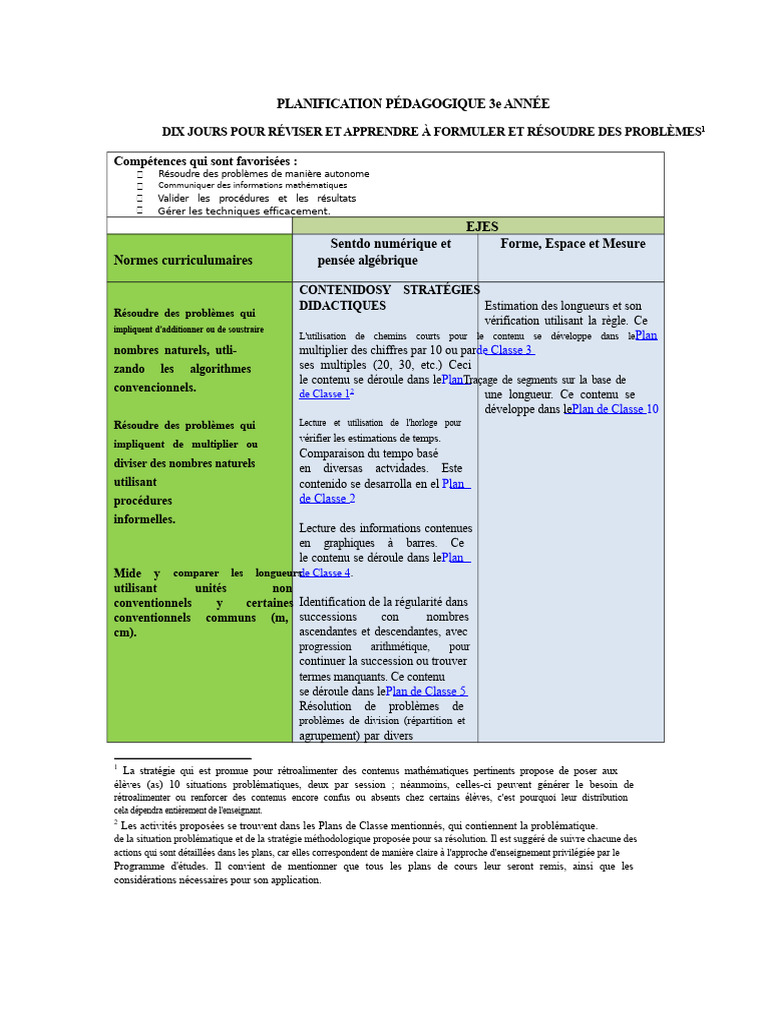 Planification pédagogique 3e année mathématiques | PDF | Division ...