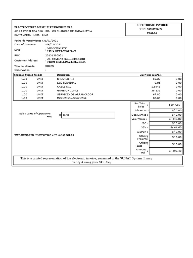 Electronic Invoice for Electro Hertz Diesel | PDF | Invoice | Business ...