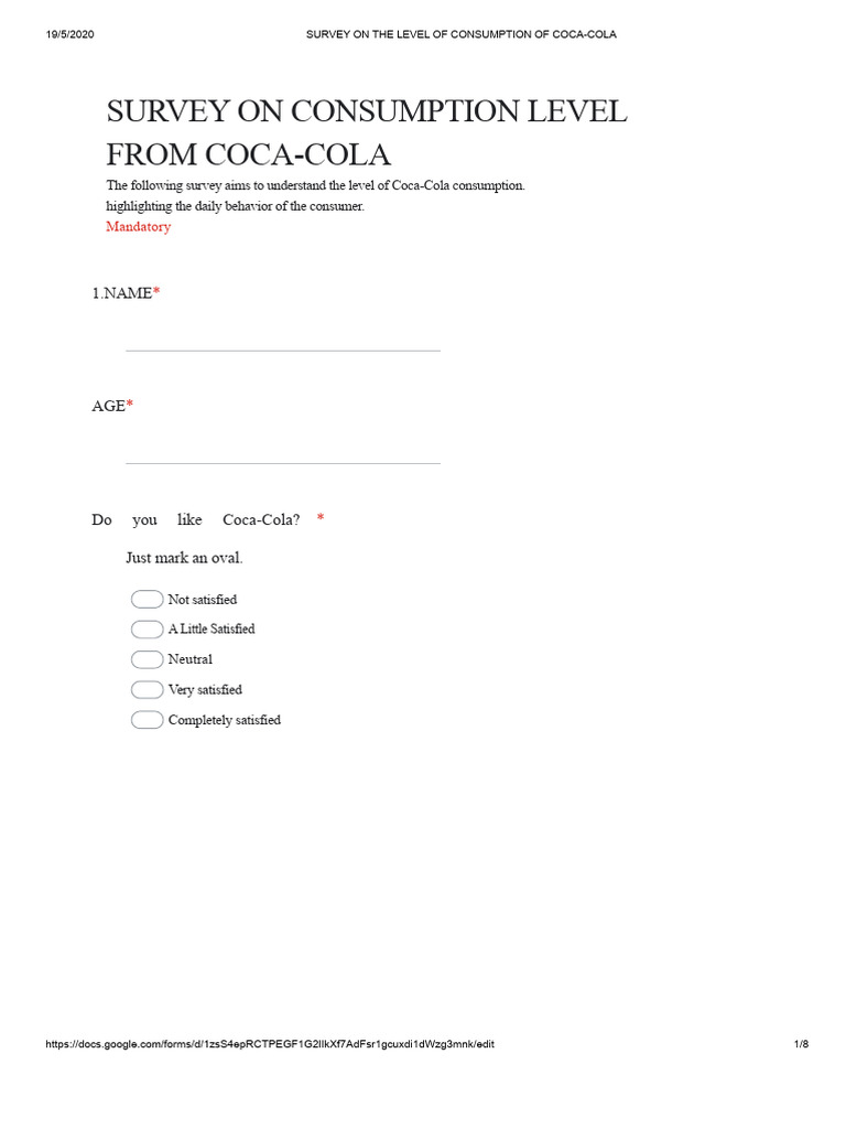 SURVEY ON COCA-COLA CONSUMPTION LEVEL - Google Forms | PDF | Coca Cola