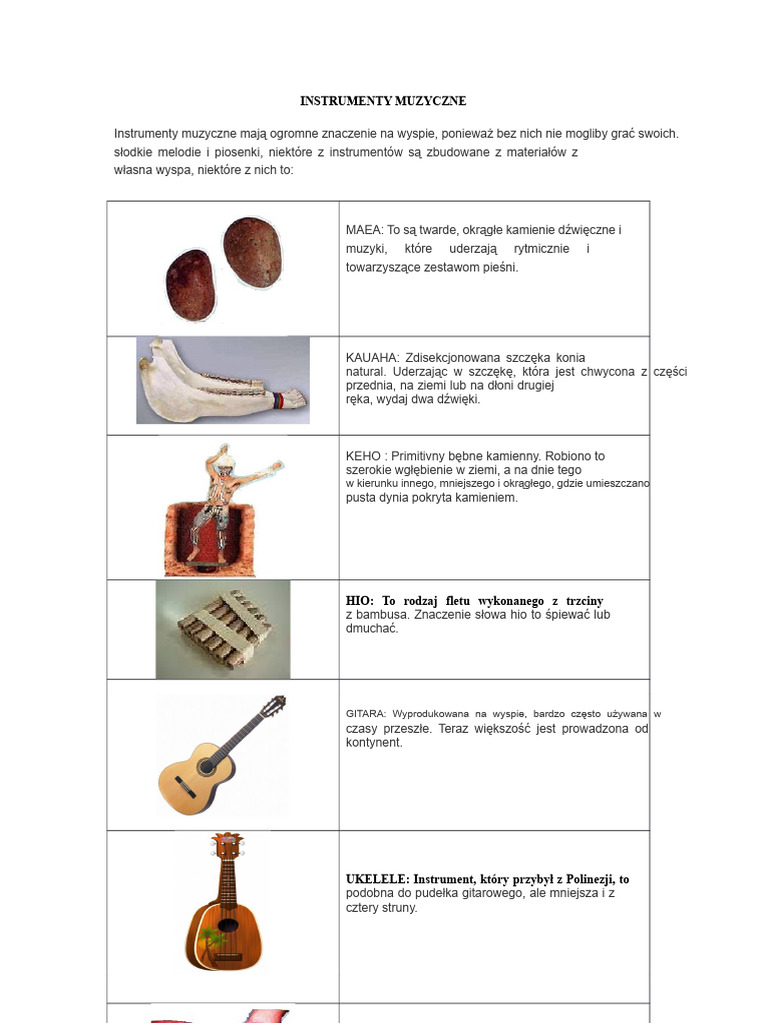 Instrumenty Muzyczne Wyspa Wielkanocna | PDF