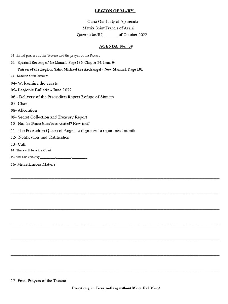 Legion of Mary Agenda | PDF