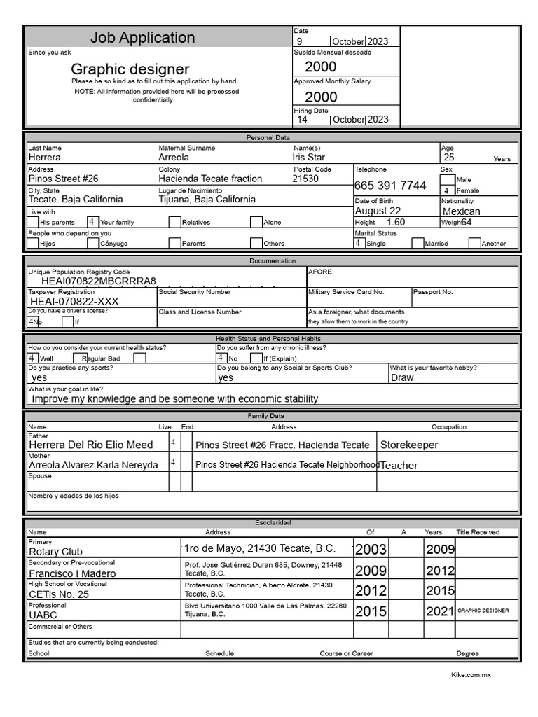 Job Application Graphic Designer. | PDF