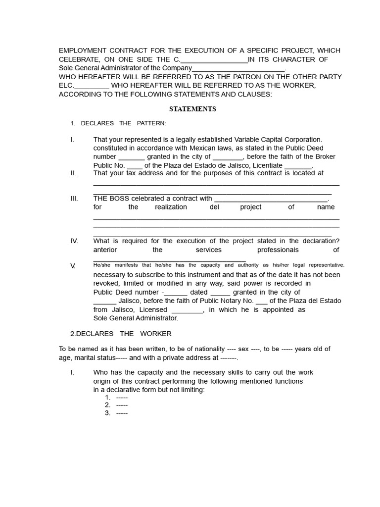 Employment Contract For A Specific Work | PDF | Labour Law | Employment