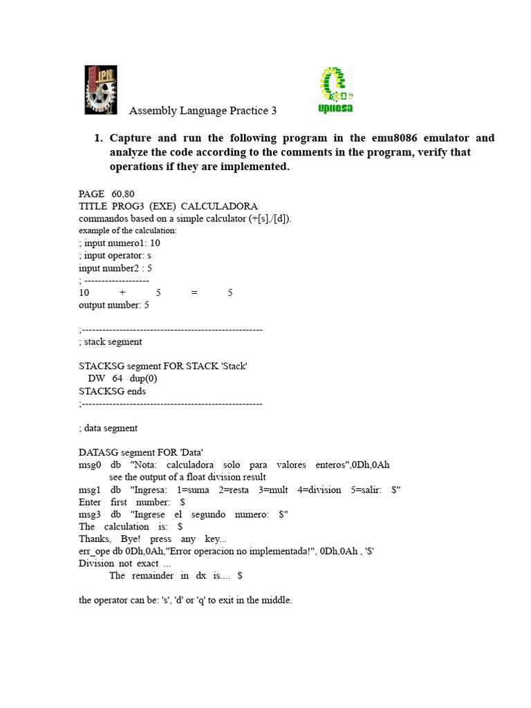 Calculator in Assembly Language | PDF | Integer (Computer Science ...