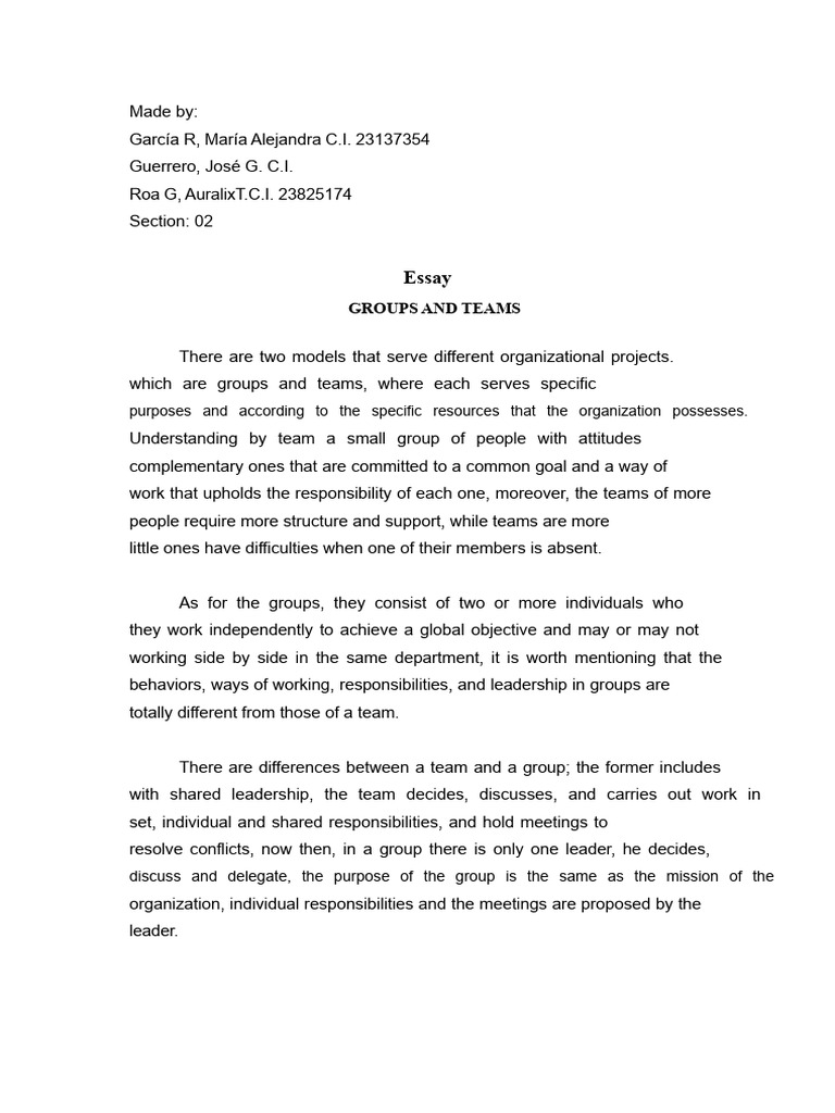 Essay On Behavior of Groups and Teams | PDF | Leadership | Goal