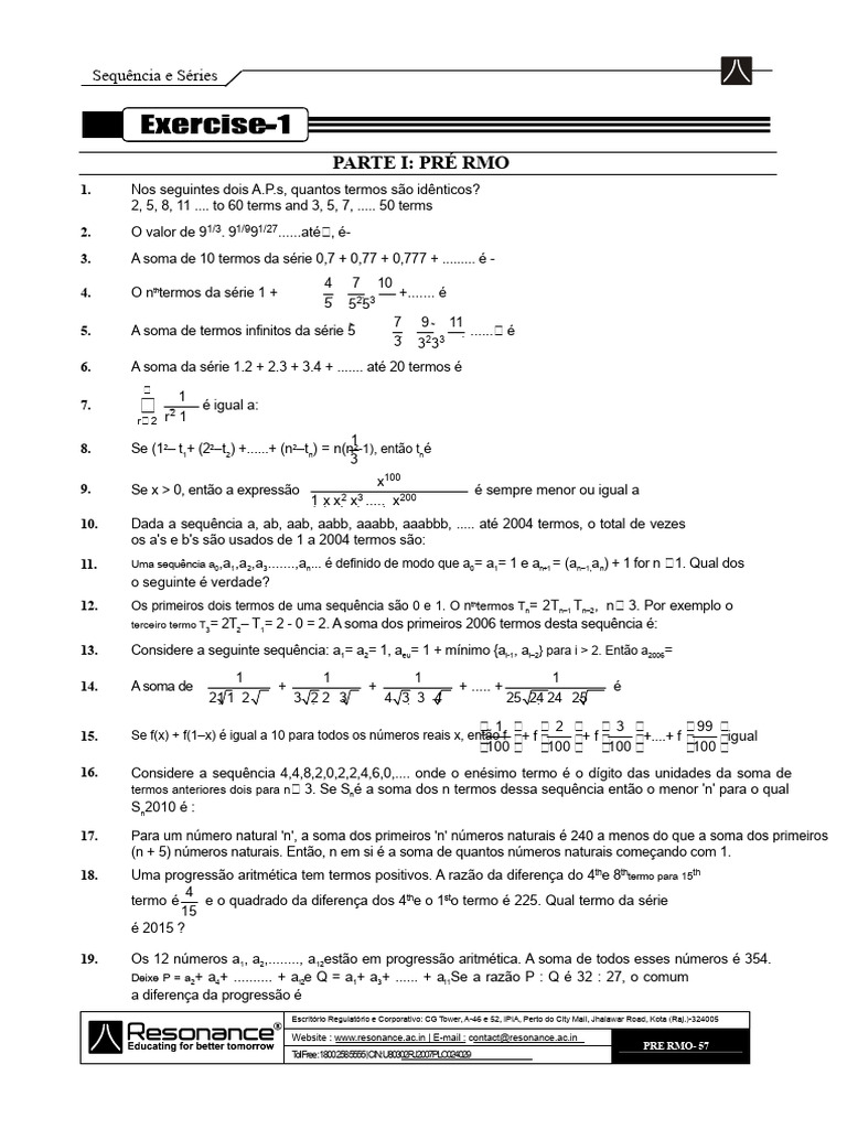 4. EXERCÍCIO DE SEQUÊNCIA | PDF | Somatório | Sequência