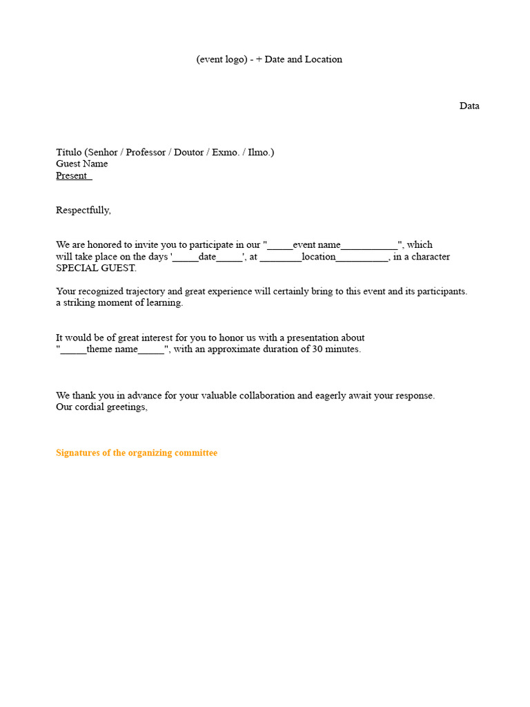 Formal Invitation To Special Guests | PDF