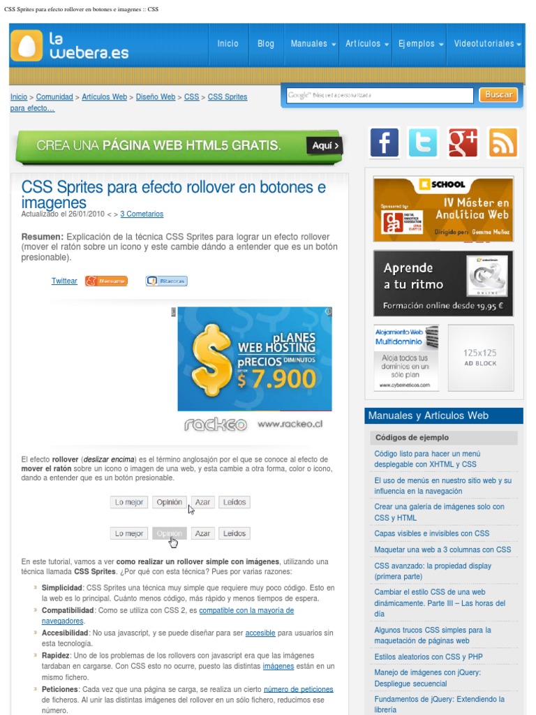 CSS Sprites para Efecto Rollover en Botones e Imagenes - CSS | PDF ...
