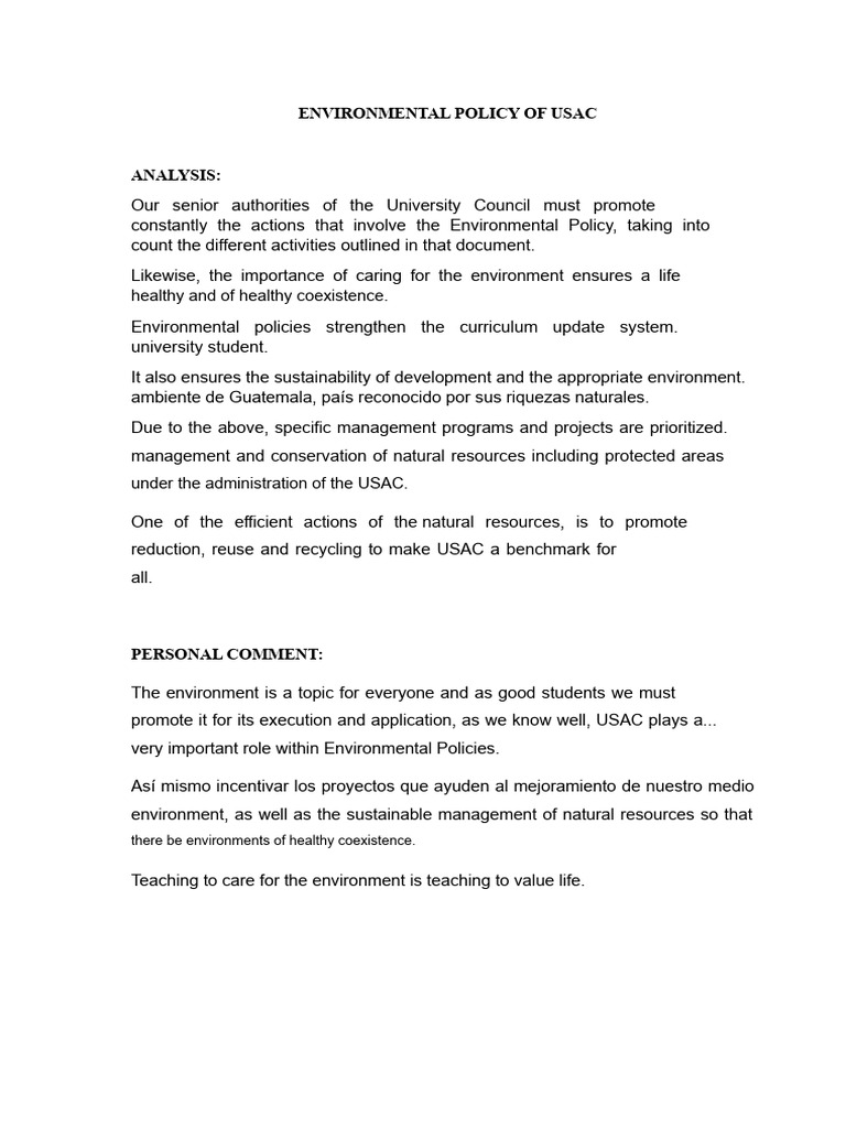Environmental Policy of Usac Analysis | PDF