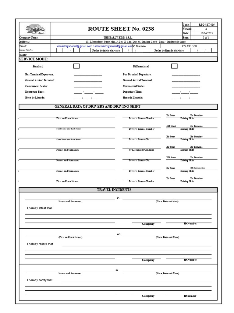 Route Sheet for Standard Bus Service | PDF | Driving | Road Transport