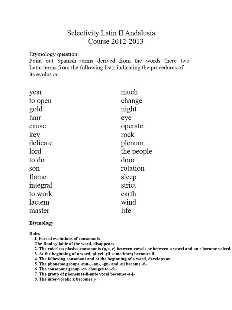 Etymology of The Latin Test Pau Latin 2012 2013 | PDF | Consonant | Vowel