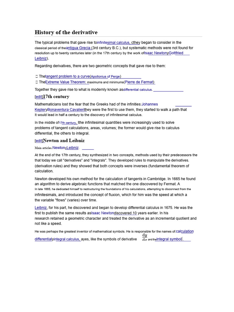 History and Concepts of Derivatives | PDF | Derivative | Calculus
