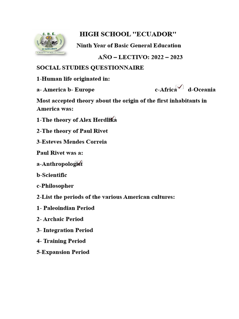 Social Studies Questionnaire Ninth Year 2022 | PDF | Americas | Republic