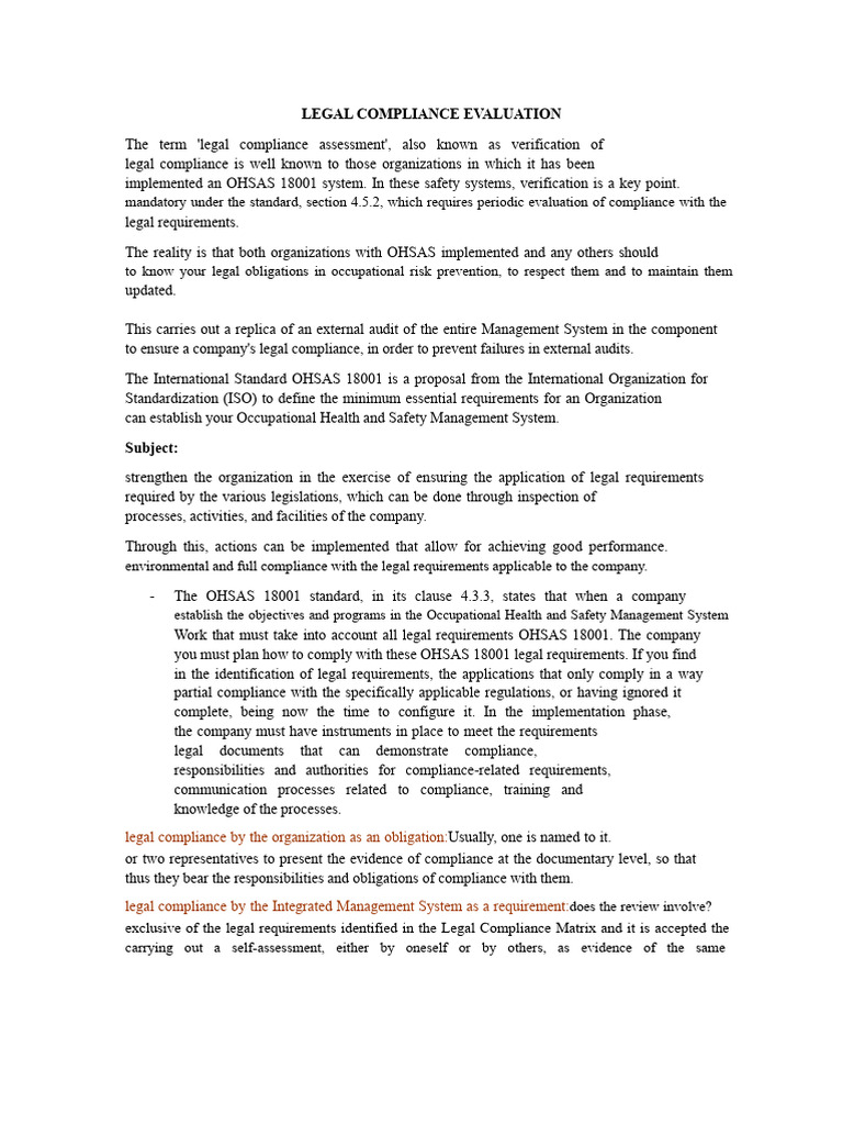 Legal Compliance Evaluation | PDF | Regulatory Compliance ...