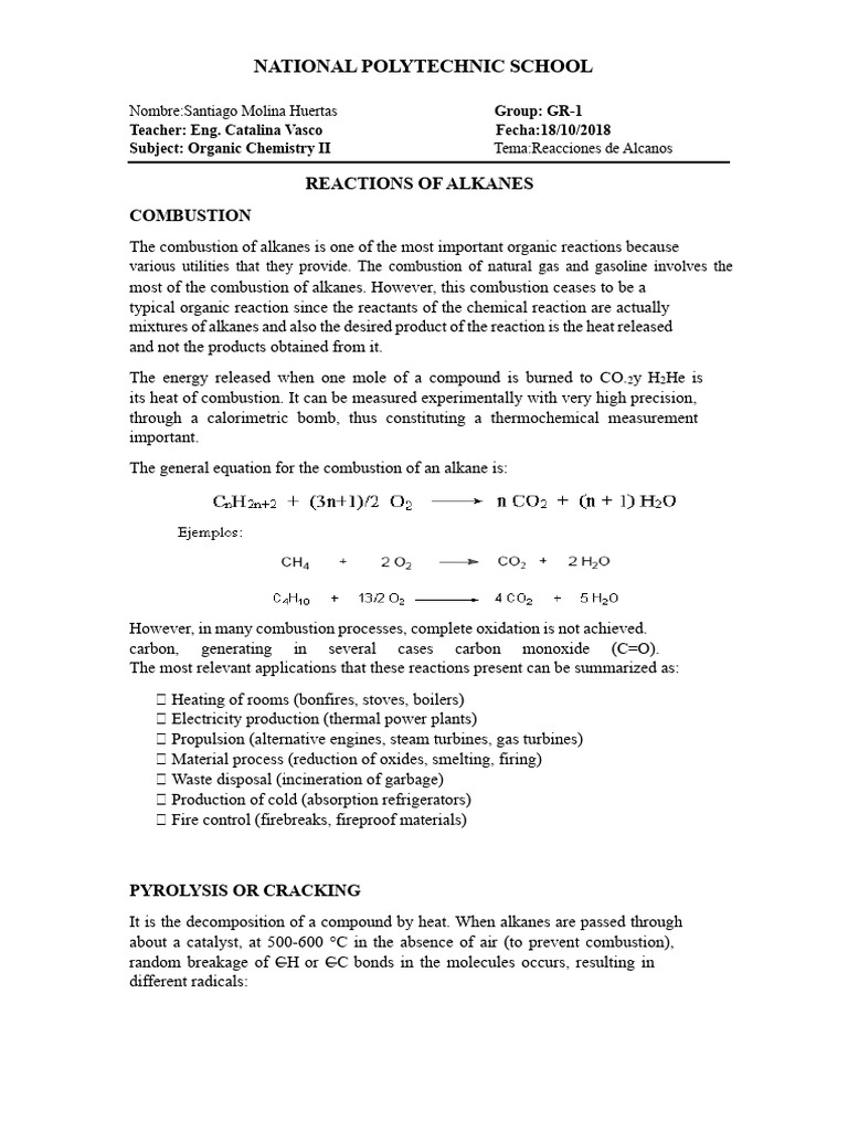 Reactions of Alkanes (FINAL) | PDF | Combustion | Chemical Reactions