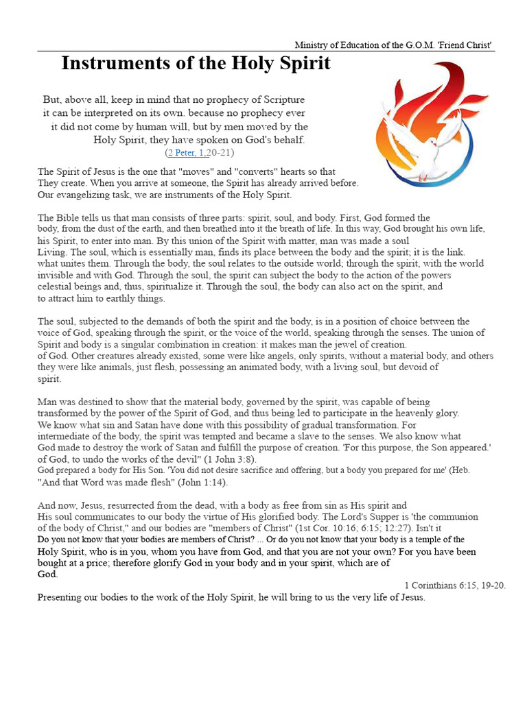 Instrument of The Holy Spirit | PDF | God In Christianity | Glory ...