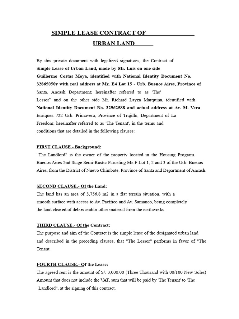 Simple Lease Contract For Urban Land | PDF | Lease | Leasehold Estate