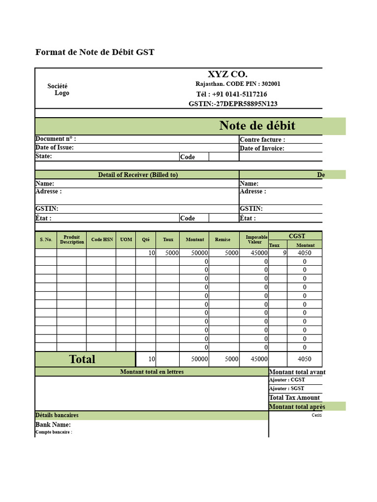 Modèle de Note de Débit GST pour Entreprises | PDF