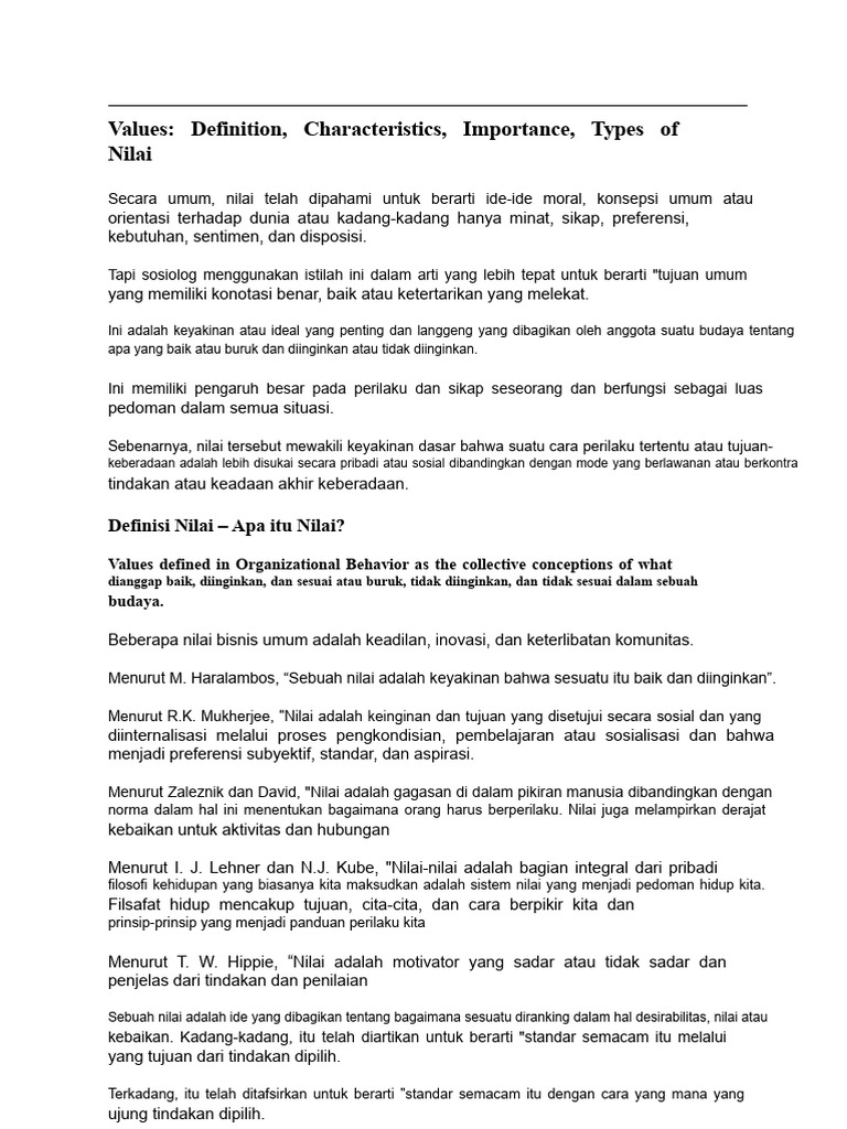 Definisi dan Jenis Nilai dalam Budaya | PDF